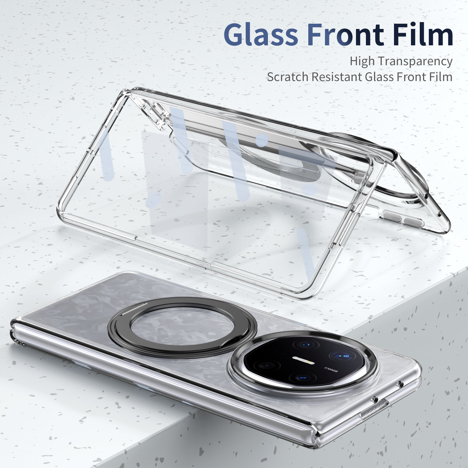 Подходит для Huawei Mate X6 / Хуавей Мейт X6 Чехол для смартфона, складной подставкой для телефона и защитной пленкой для экрана, Мейт X6, подставка, прозрачный,360° Полная защита, пластик, стекло,