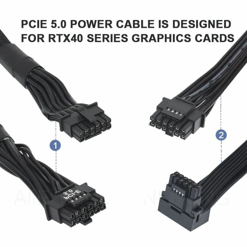 Удлинительный кабель питания 12VHPWR PCIe 5.0 16(12+4) контактов предназначен для видеокарт серий RTX 3070, RTX3090, 4080, 4090.