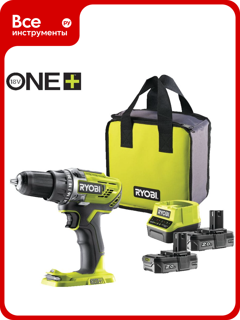 Дрель-шуруповерт Ryobi ONE+ R18DD3-220S, 13мм, закручивания шурупов