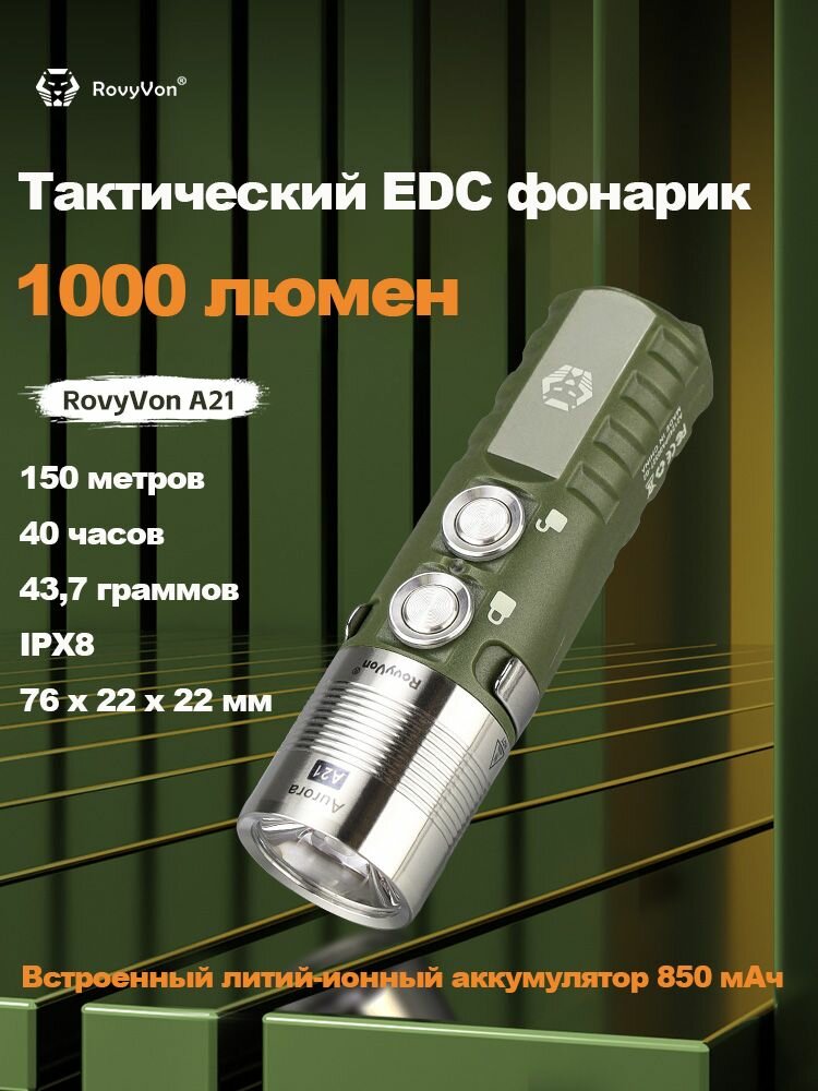RovyVon A21, повседневный тактический фонарь EDC, 1000 люмен