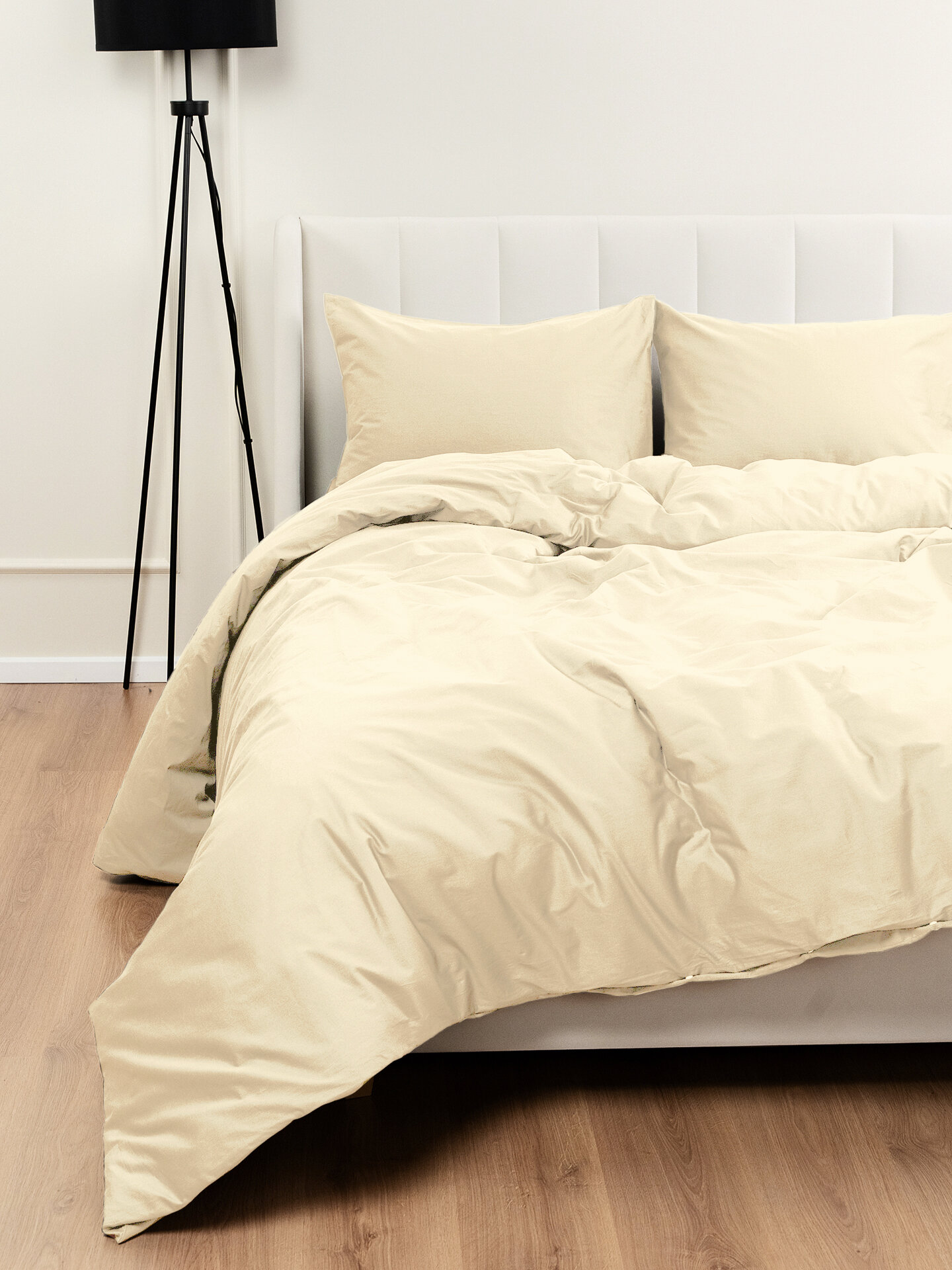 Постельное белье Euro GoldTex, сатин, бежевое, евроразмер, наволочки 50x70, пододеяльник 200x220