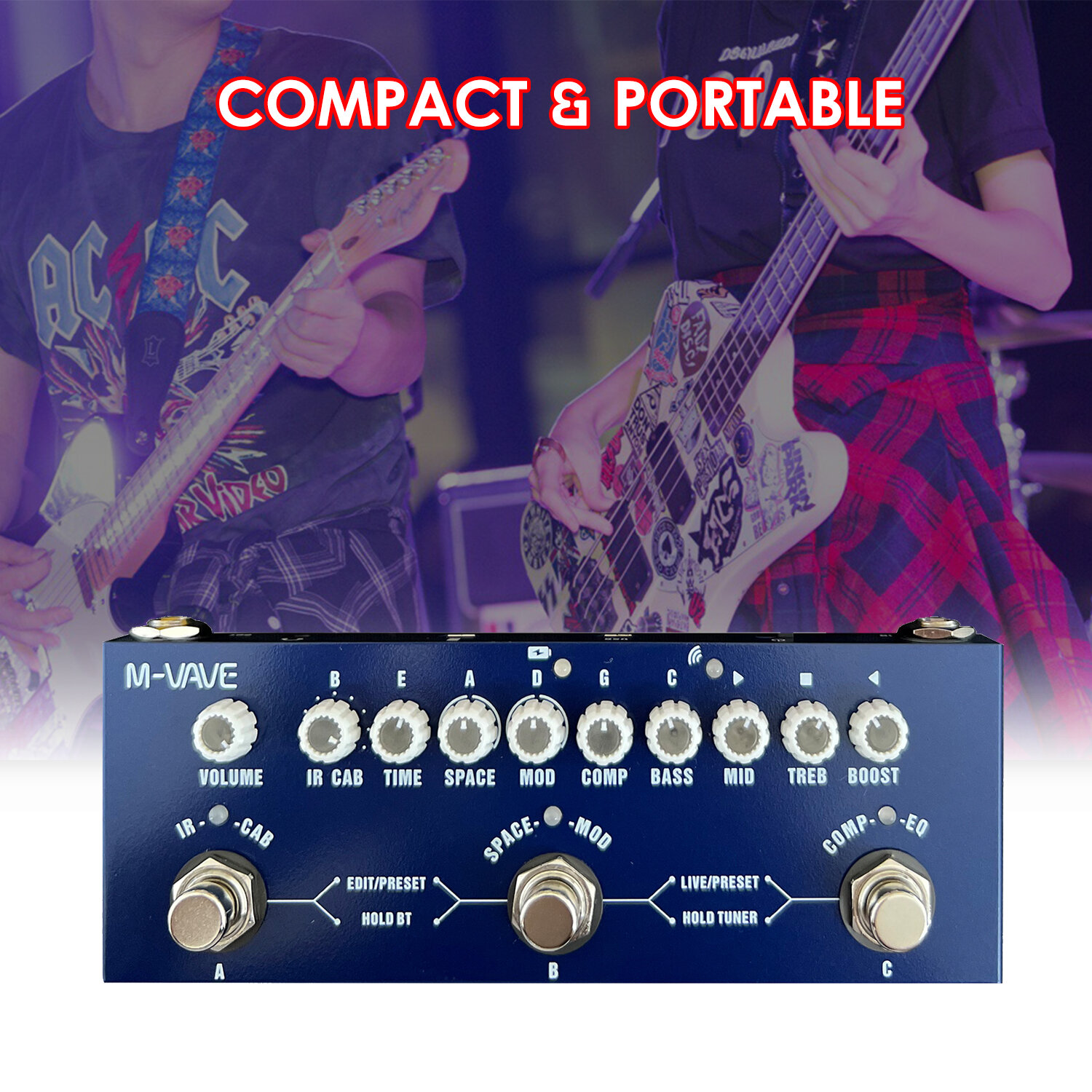 M-VAVE CUBE Портативная детская бас-педаль Беспроводное воспроизведение музыки Запись телефона Аудиоинтерфейс Многофункциональные педали эффектов