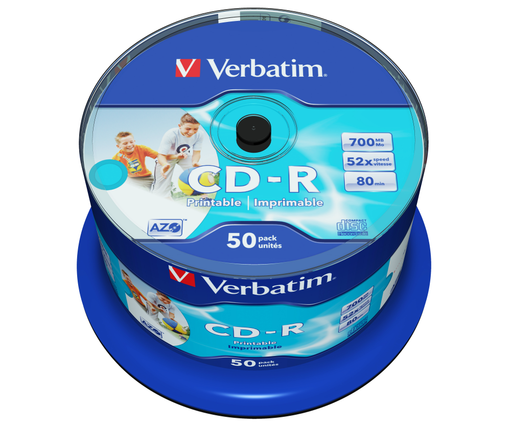 Оптический диск Verbatim CD-R 700MB 52X AZO Inkjet Printable, Spindle, 50 шт