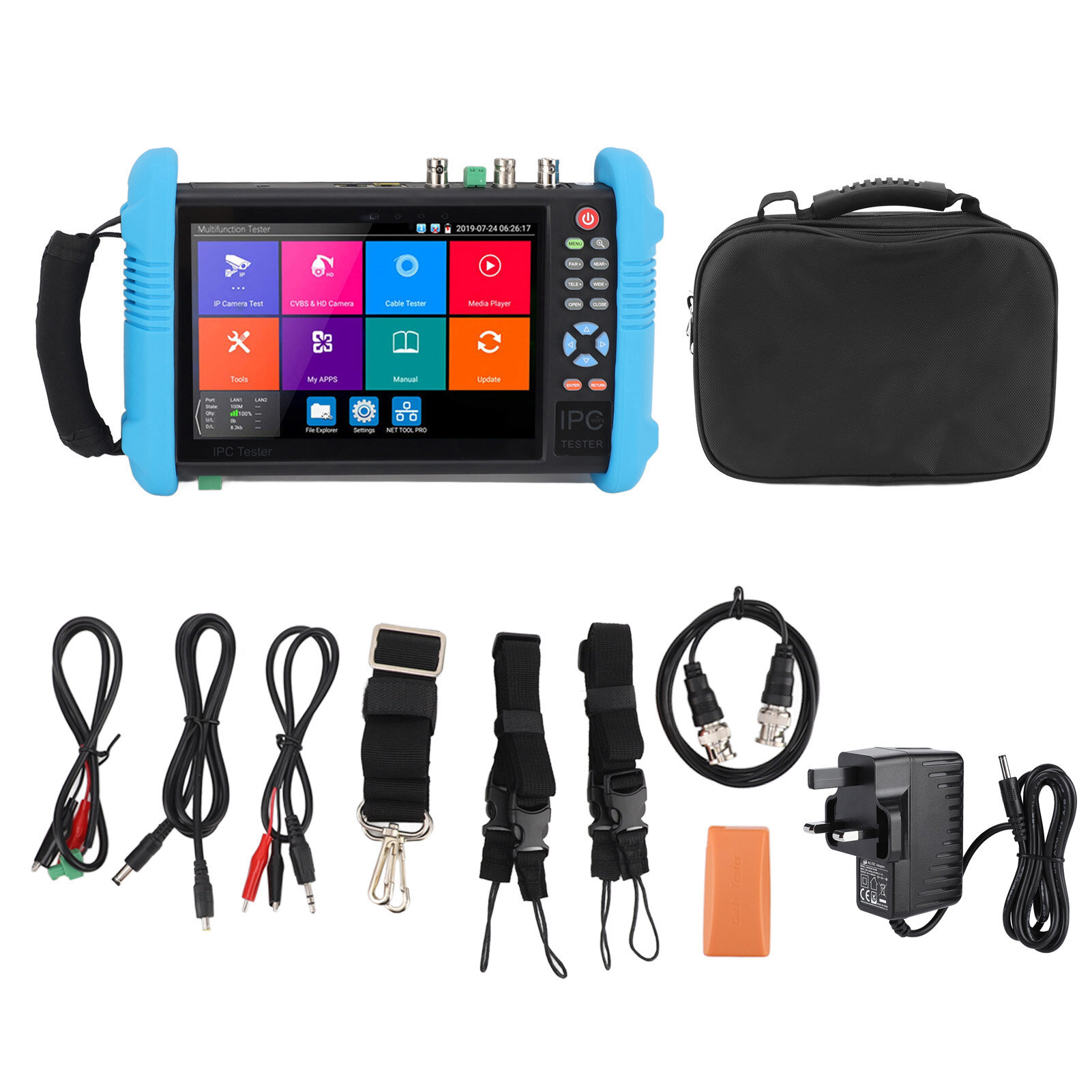 Тестер для систем видеонаблюдения с VGA-входом, 7-дюймовым сенсорным экраном, AHD TVI CVI UTP, инструмент для технического обслуживания и ремонта, вилка для Великобритании, 100–240 В.