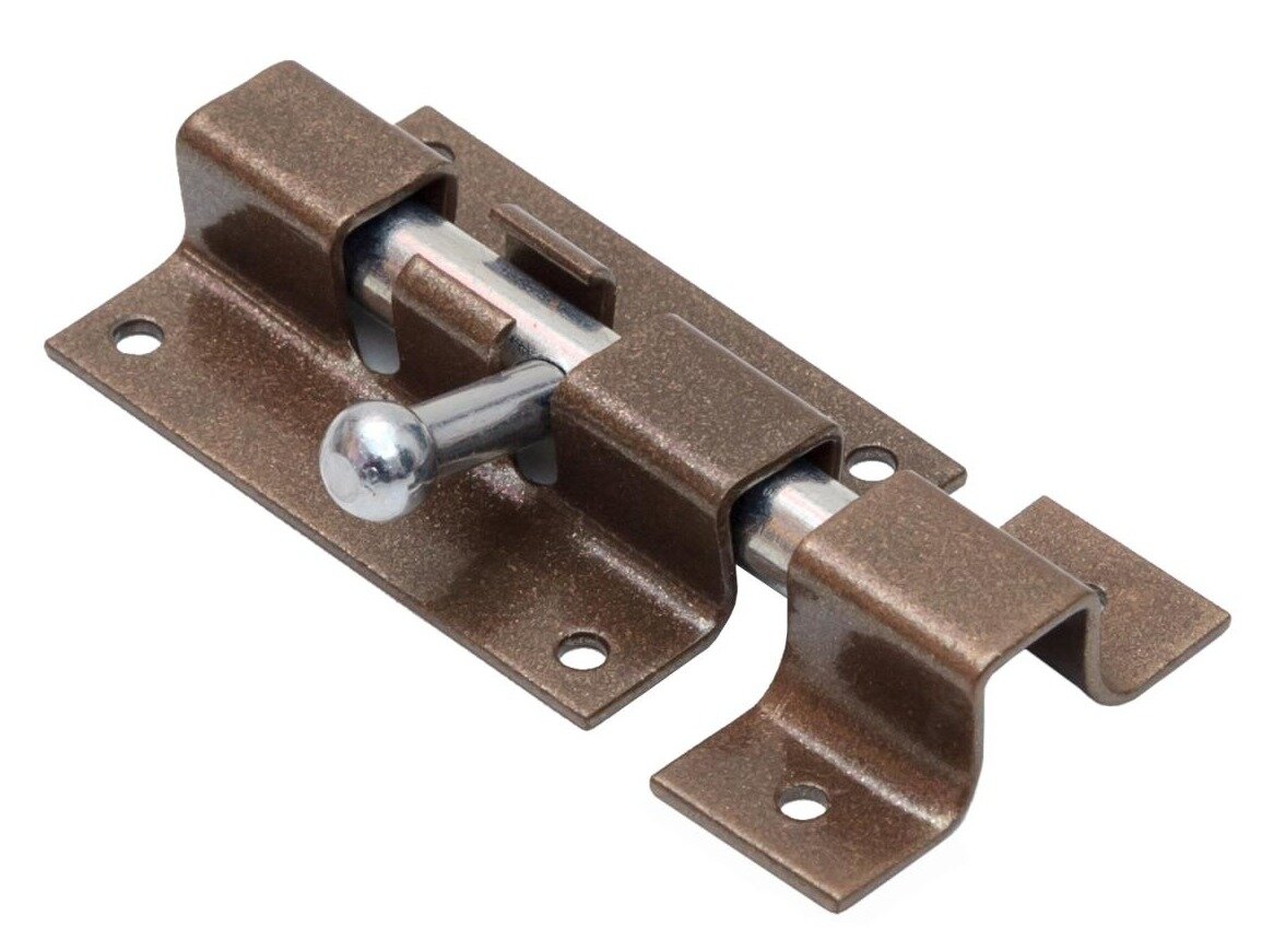 Задвижка скобяной ШП-40 накладная, прямоугольная, из стали, коричневая, 40мм / шпингалет