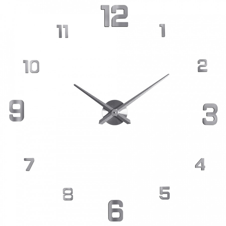 Часы настенные модульные 3д , D 60-120 см , плавный ход, арабские цифры самоклеющиеся, цвет серебристый глянец