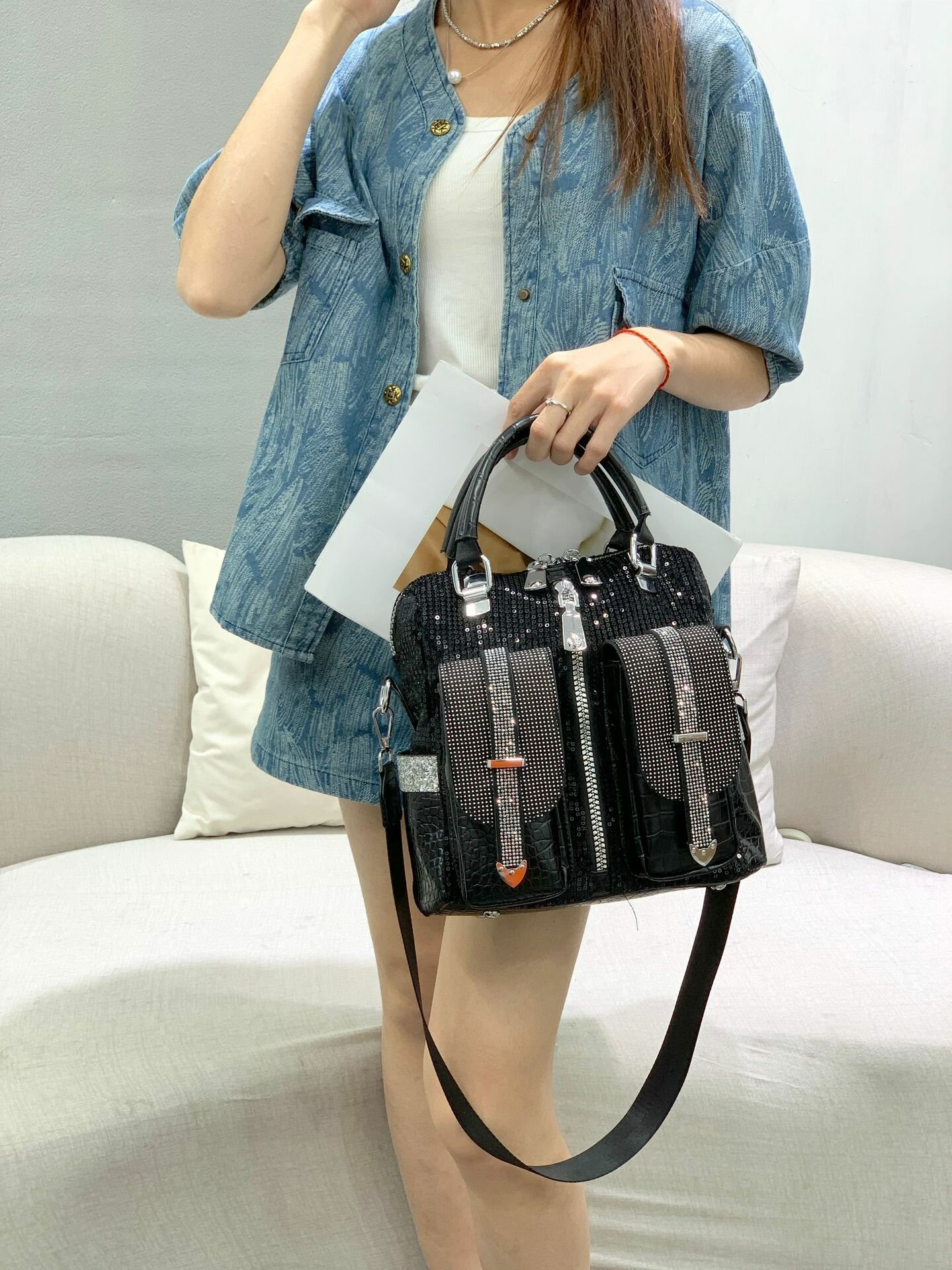 Seercein rackpack Женская сумка 2025 Новая корейская модная бриллиантовая сумочка Трехцелевая сумочка на косое многоцелостное мешок