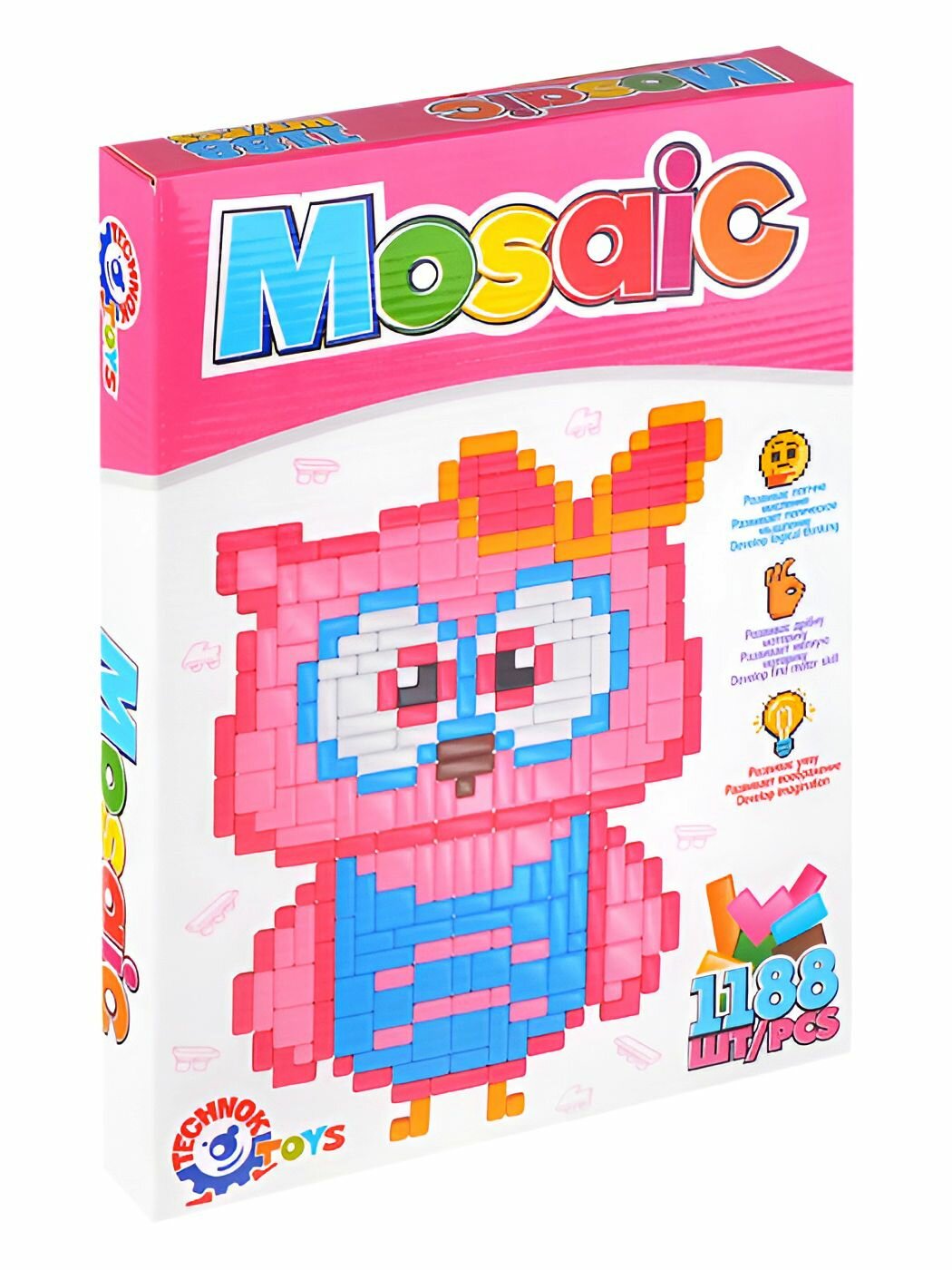 Пиксельная мозаика, набор для детского творчества, развивающая игра-головоломка для малышей, 1188 деталей + сетка