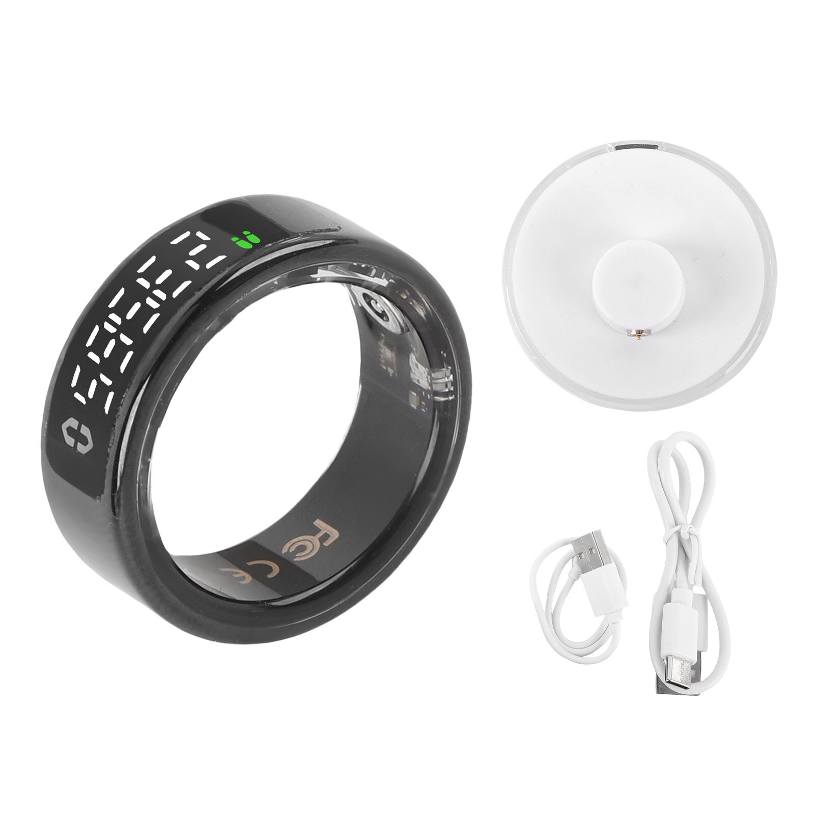 Фитнес-браслет Smart Ring с экраном, водонепроницаемостью 5ATM, функцией подсчета шагов, приложением и зарядной док-станцией для мужчин и женщин, черный, тип 13.