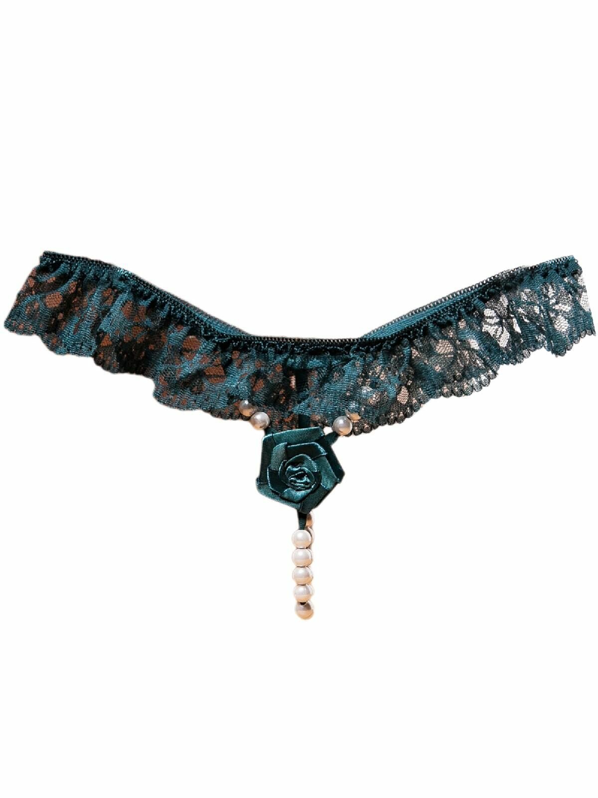 Женские трусики-стринги с жемчугом и кружевом