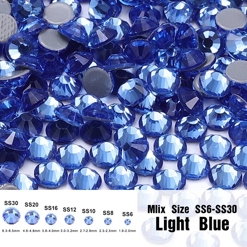 Стразы стеклянные синие Light Blue SS6-SS30 288шт