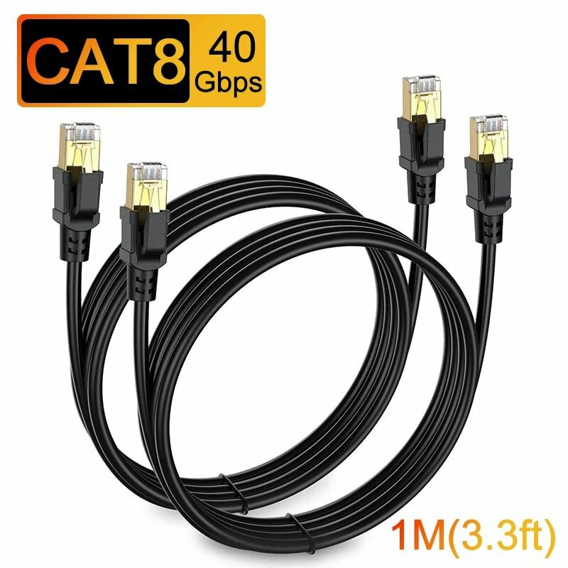 Кабель Ethernet CAT8, 40 Гбит/с, 2000 МГц, комплект из 2 кабелей, сетевой кабель Cat 8 SFTP для подключения к Интернету, маршрутизатору, модему для домашней сети