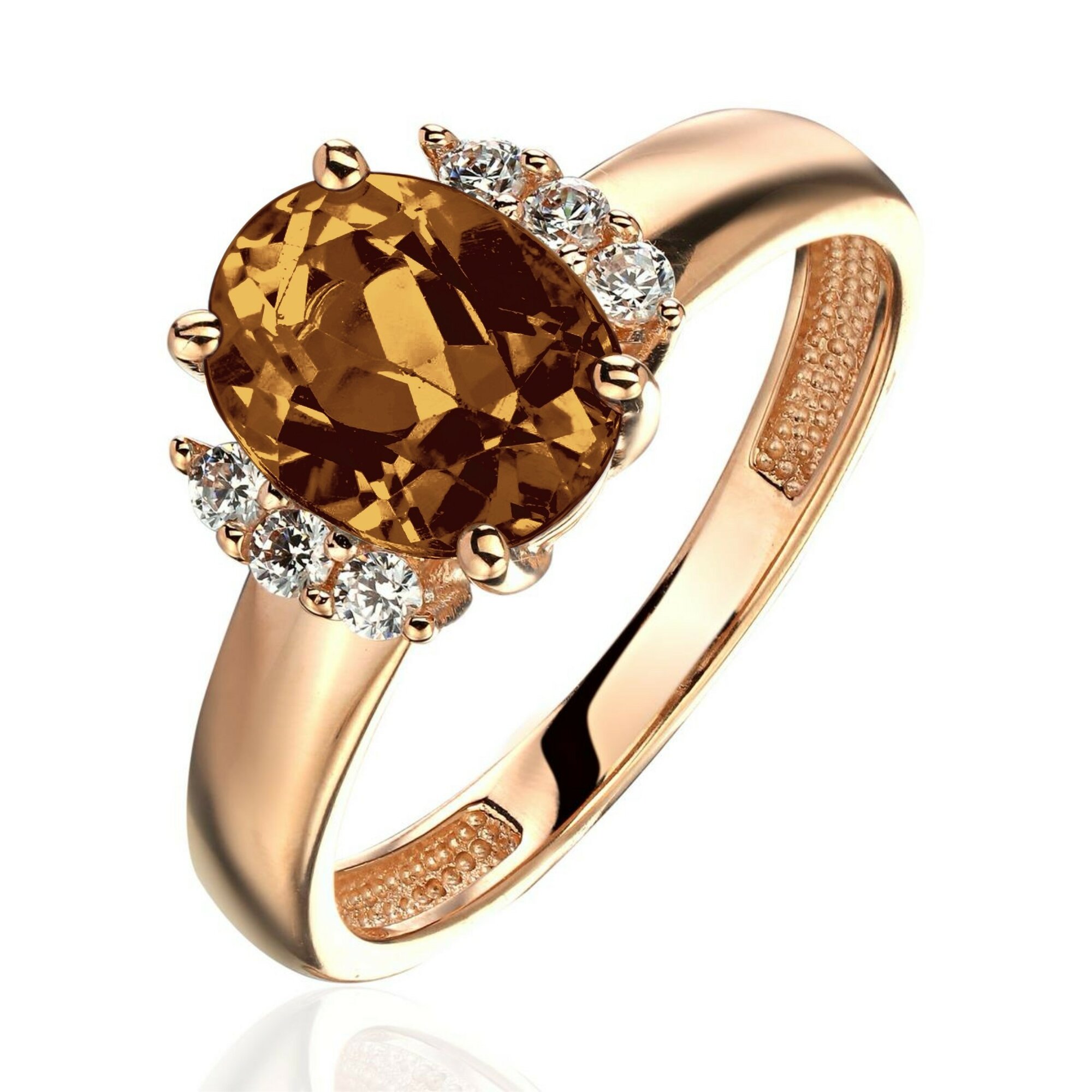 Кольцо, красное золото, 585 проба, фианит, топаз