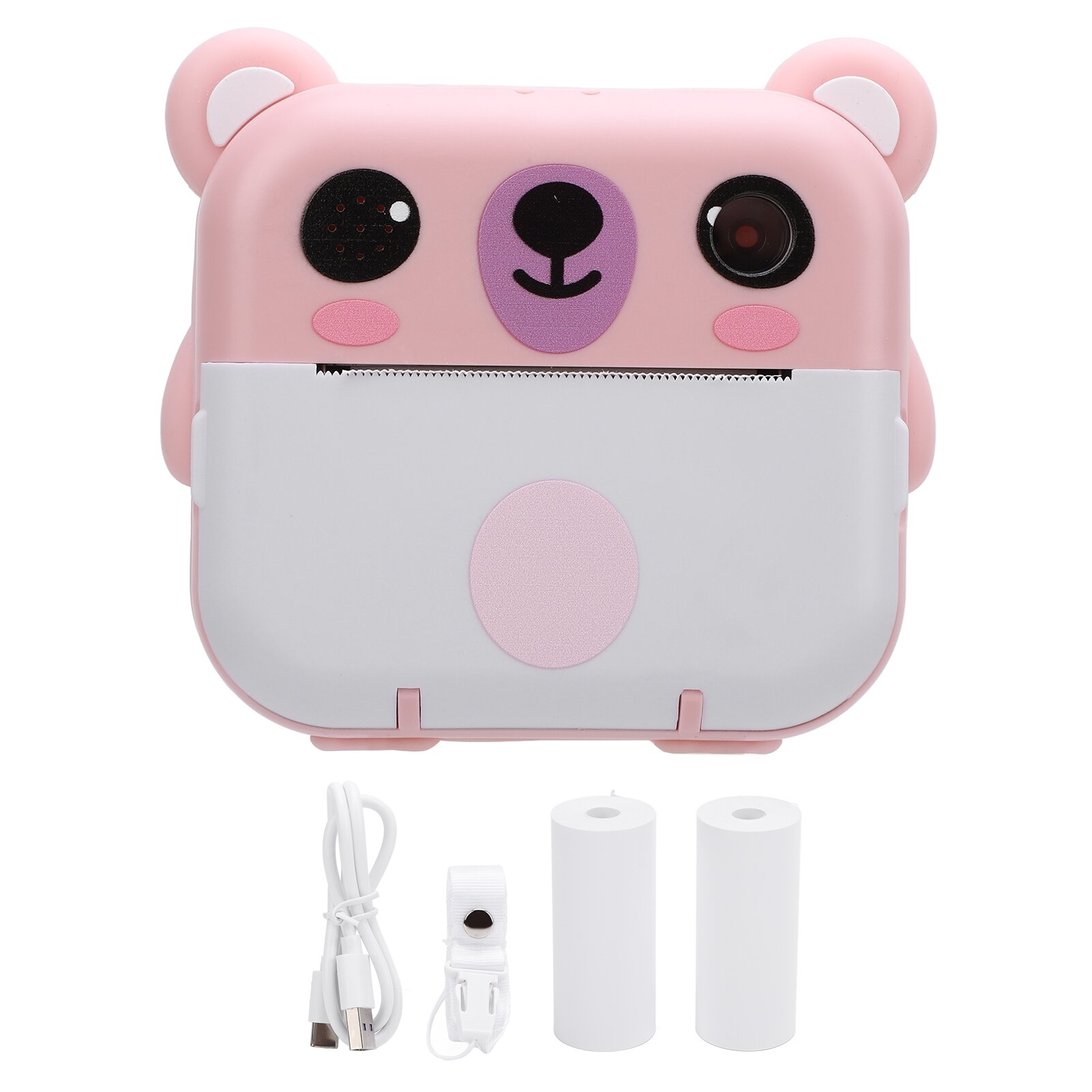 Фотоаппарат мгновенной печати с бумагой для печати, 2-дюймовый TFT-экран 320x240, поддержка музыки и игр 1080p, аккумулятор 1000 мАч. Цифровой фотоаппарат мгновенной печати для детского подарка. Roseate