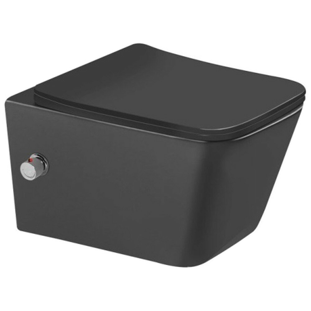 Унитаз подвесной SantiLine SL-5007T-MB/BD безободковый торнадо с функцией биде и смесителем