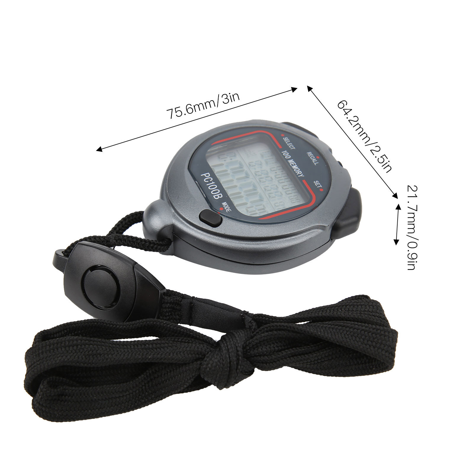 PC100B Цифровой спортивный секундомер Таймер Ручной хронограф Цифровой секундомер для бега