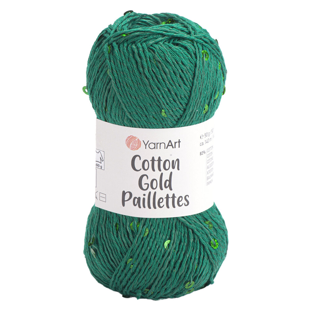Пряжа для вязания YarnArt Cotton Gold Paillettes 7114 зеленый 50 гр/140 м 82% хлопок, 18% полиэстер