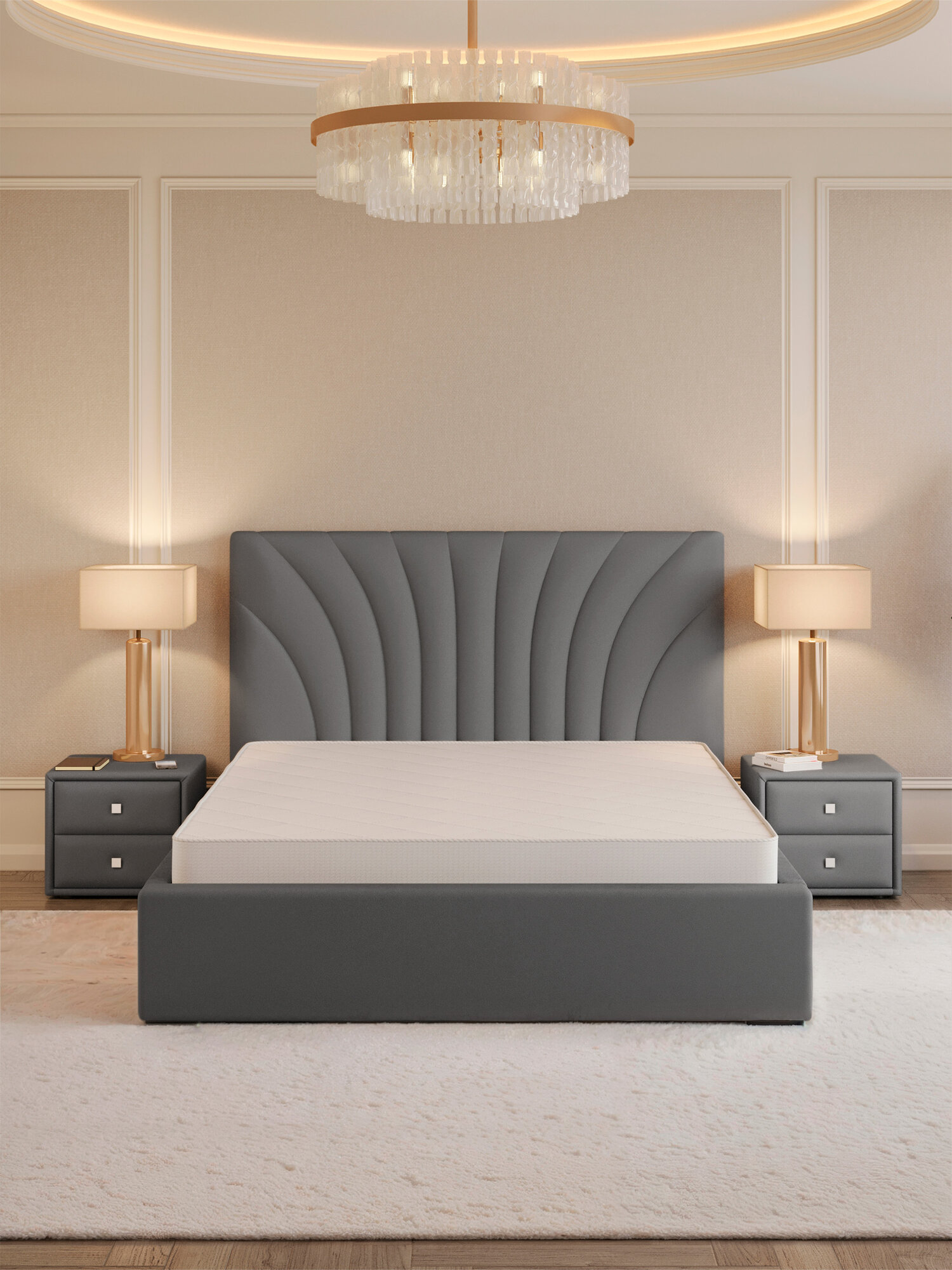 Кровать двуспальная 200х200 с подъемным механизмом, Ариэль с мягким изголовьем для дома и спальни, ортопедическое основание, ящик для белья