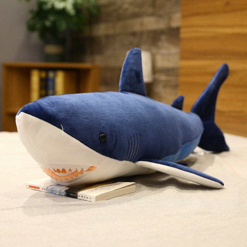 Cute blue and gray giant shark stuffed toy cozy decorative cushion for home use