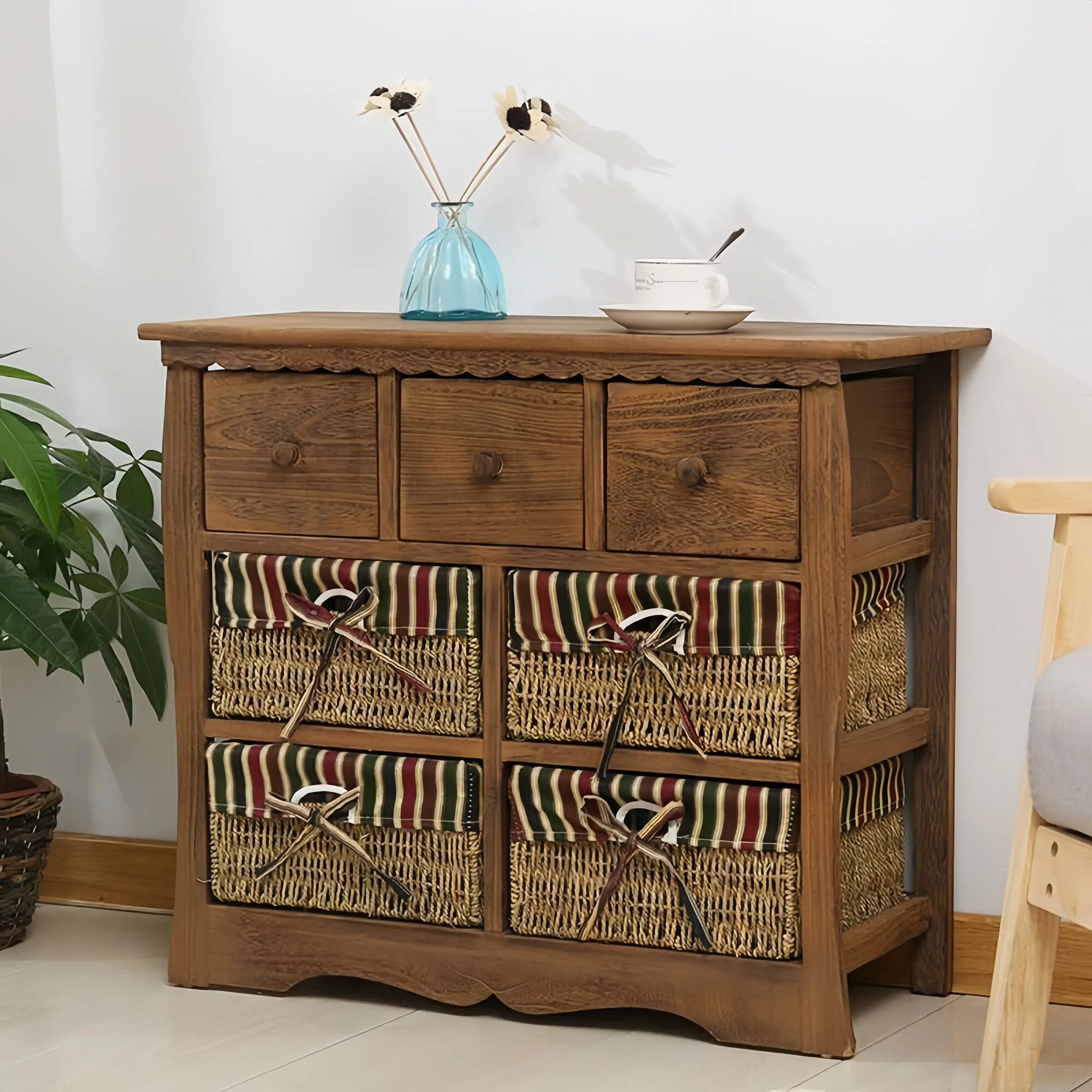 Комод, 70x30x20 см, коричневый, глянцевое покрытие, 7 ящиков