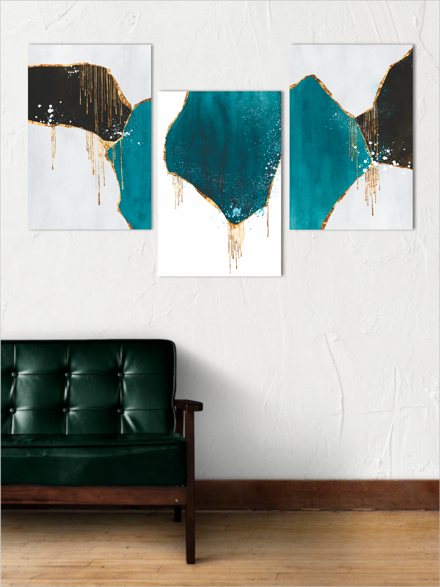 Модульная интерьерная картина " Бирюзовая абстракция ", натуральный холст на подрамнике, размер 40х60см - 3 шт