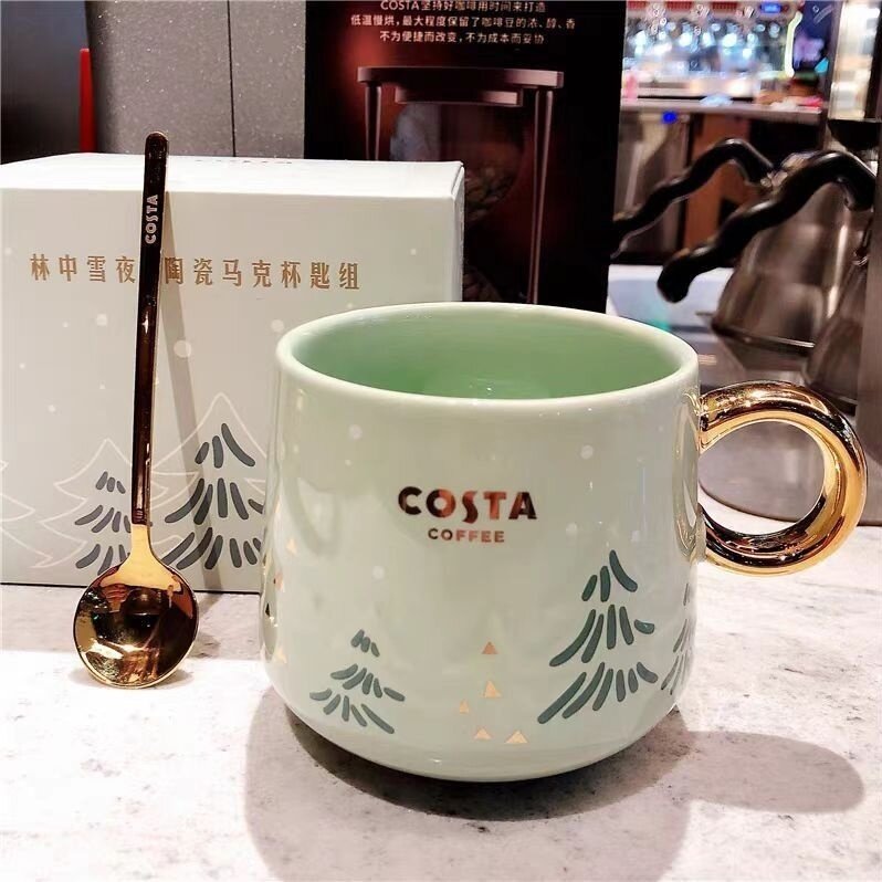 Кружка COSTA, зеленая керамика, объем 355 мл Подарочная упаковка