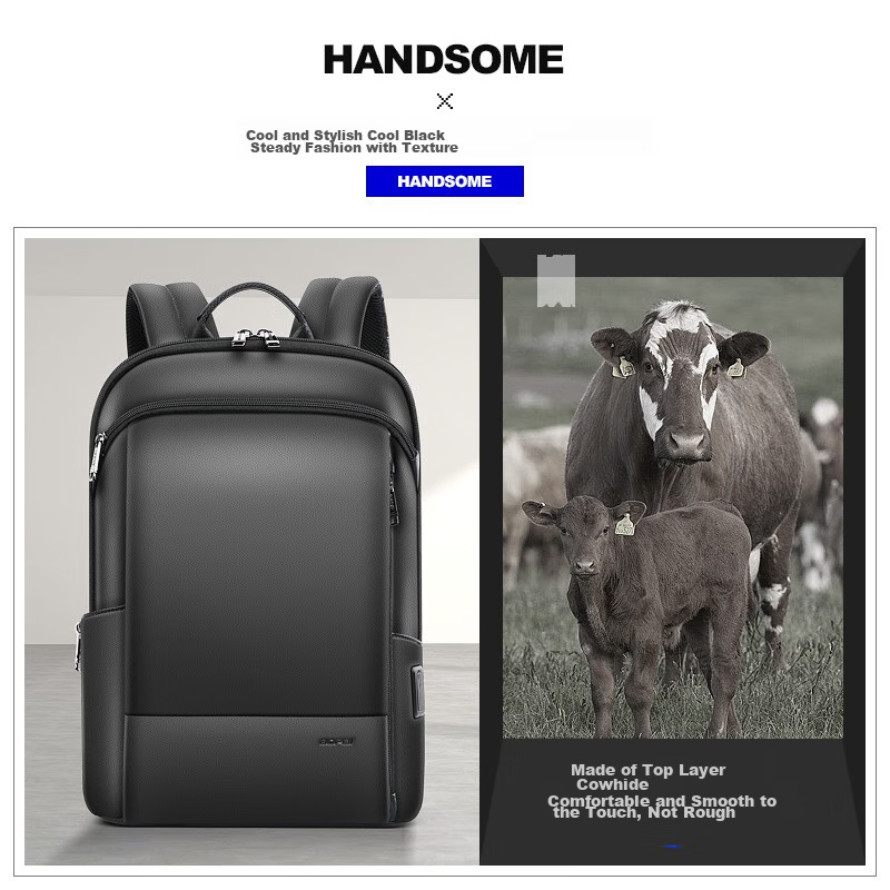 Рюкзак Bopai, Leather Backpack for Men 15-Inch Business Laptop Bag Travel, для путешествий, школьный, деловой, кожаный, для мужчин