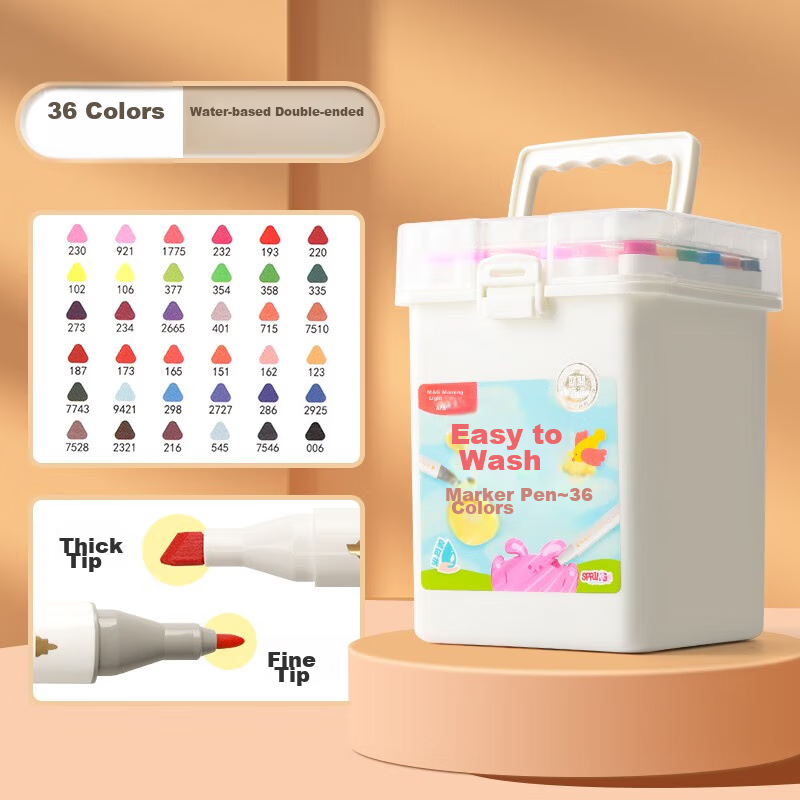 Chenguang (M&G) 36-Color Dual-Tip Markers, Easy to Wash, Triangular Handle, Easy to Grip, Water-Based Watercolor Pens, for Drawing, Hand-Drawing, Graffiti, Single Box, APMV0973