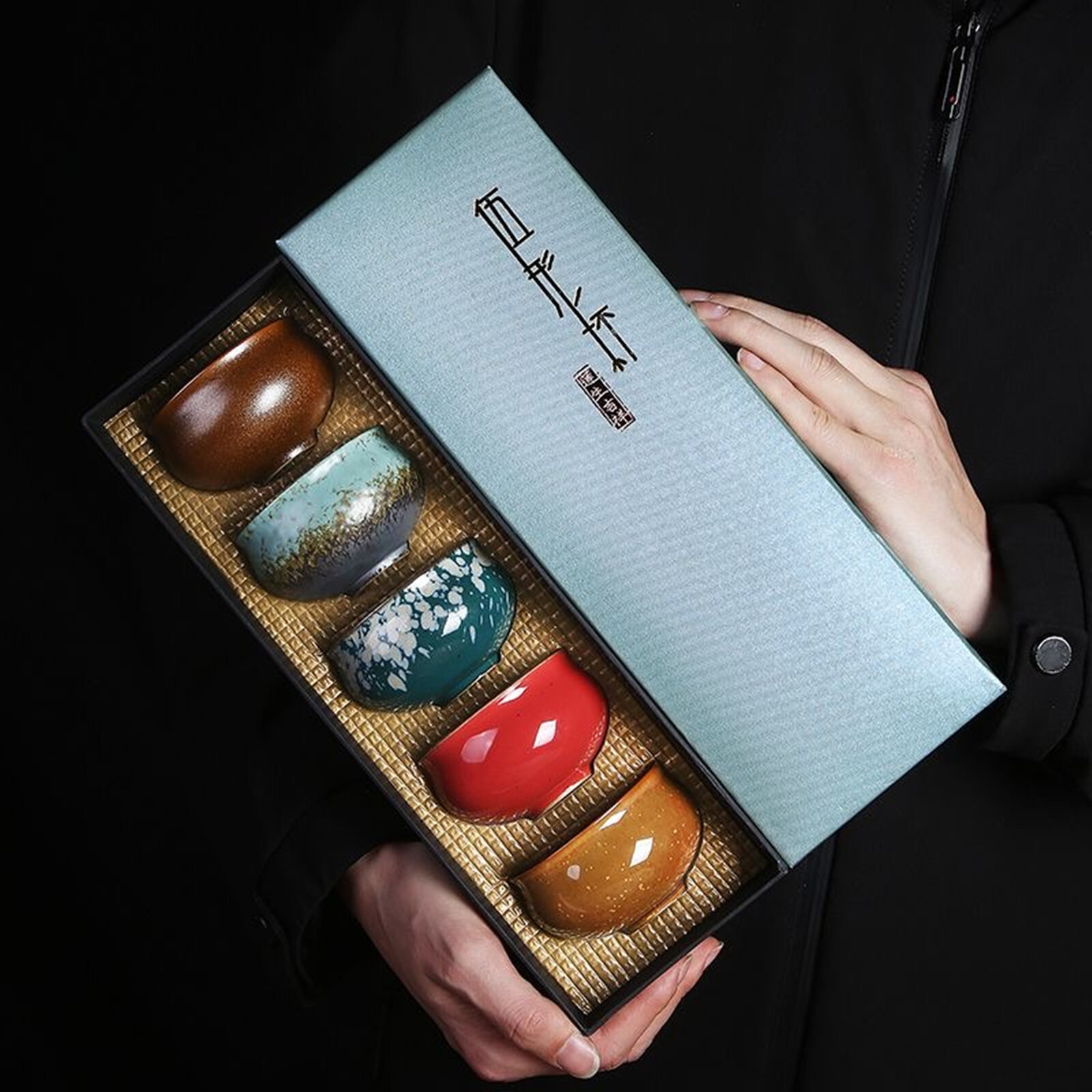 Набор пиал для чая 5 шт. по 130 мл, разноцветные, Готовый подарок в шкатулке