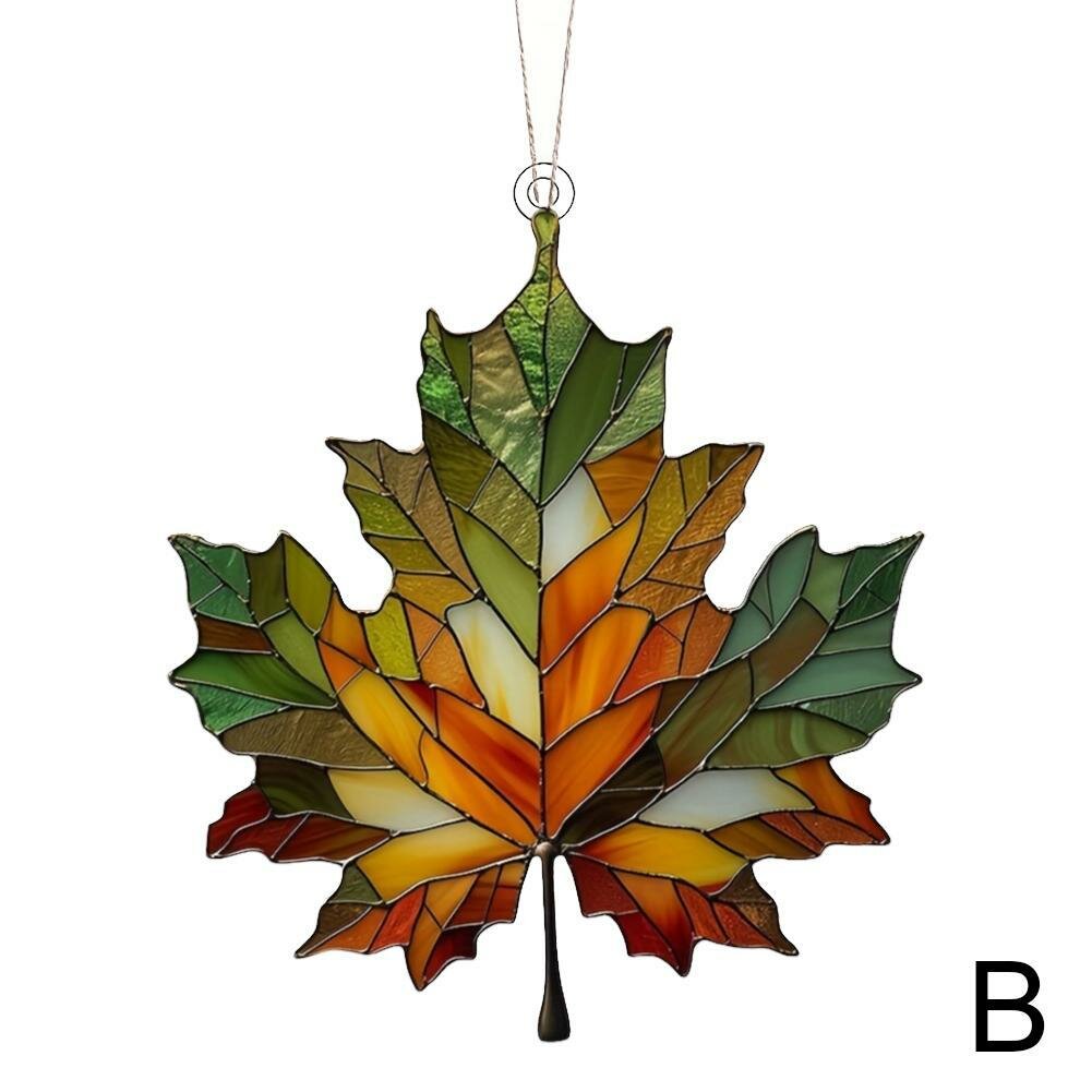 Винтажная акриловая подвеска Кленовый лист с витражным стеклом