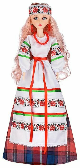 Детская кукла "Александра в белорусском костюме" с одеждой, высота 55 см, пластиковая куколка с длинными волосами для сюжетно-ролевых игр, руки и ноги сгибаются