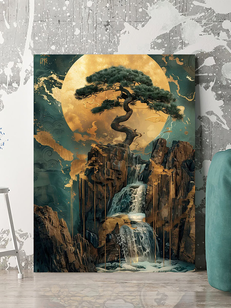 Картина на стену для интерьера - "Японский стиль, дерево", 30х40 см.