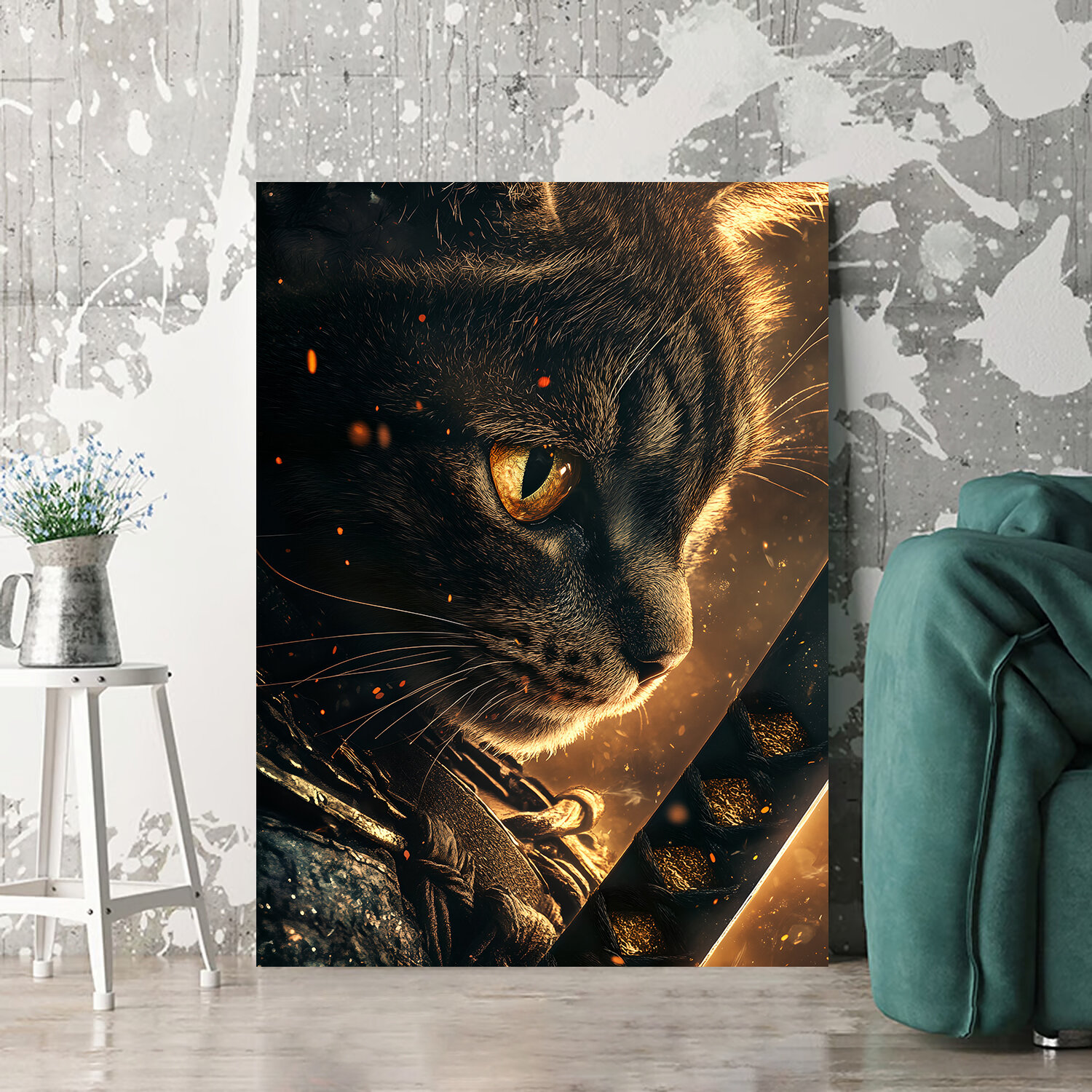 Картина на стену для интерьера - "Кот самурай, японский стиль", 30х40 см.