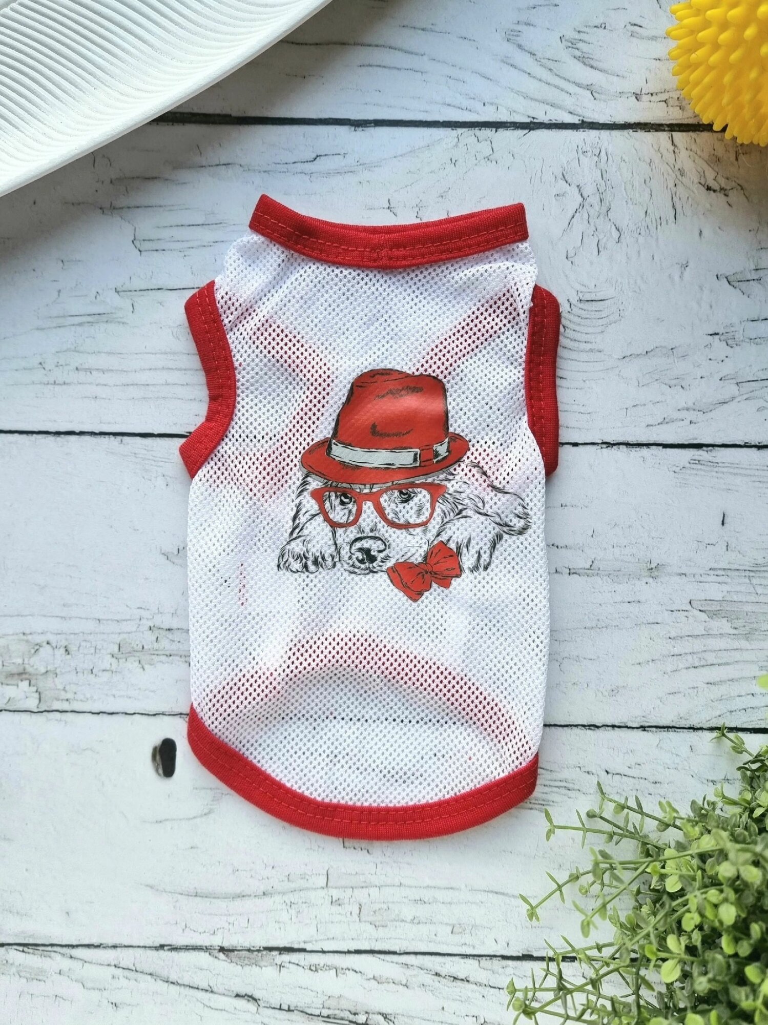 Майка-сетка "Собака в шляпе" для животных, белый, S