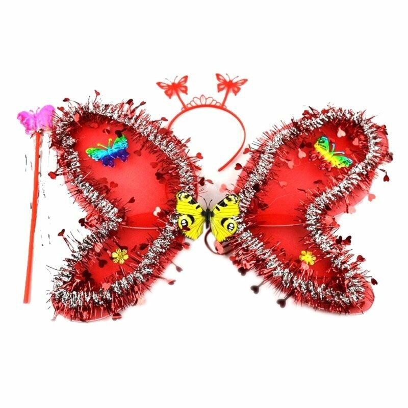 Набор Крыльев Бабочки С Золотыми Блестками-Золотые Шелковые Крылья Красного Цвета