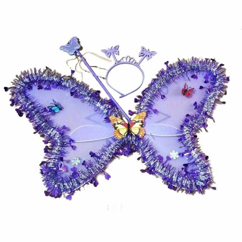 Набор Крыльев Бабочки С Золотыми Блестками-Золотые Шелковые Крылья Фиолетового Цвета