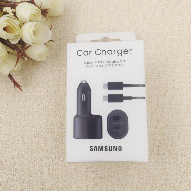 Автомобильное зарядное устройство Samsung USB Type C 60 Вт PD Super Charging Galaxy S25 S24 S23 S22 Ultra A55 A54 A35 45 Вт/15 Вт Зарядное устройство с двумя портами в автомобиле