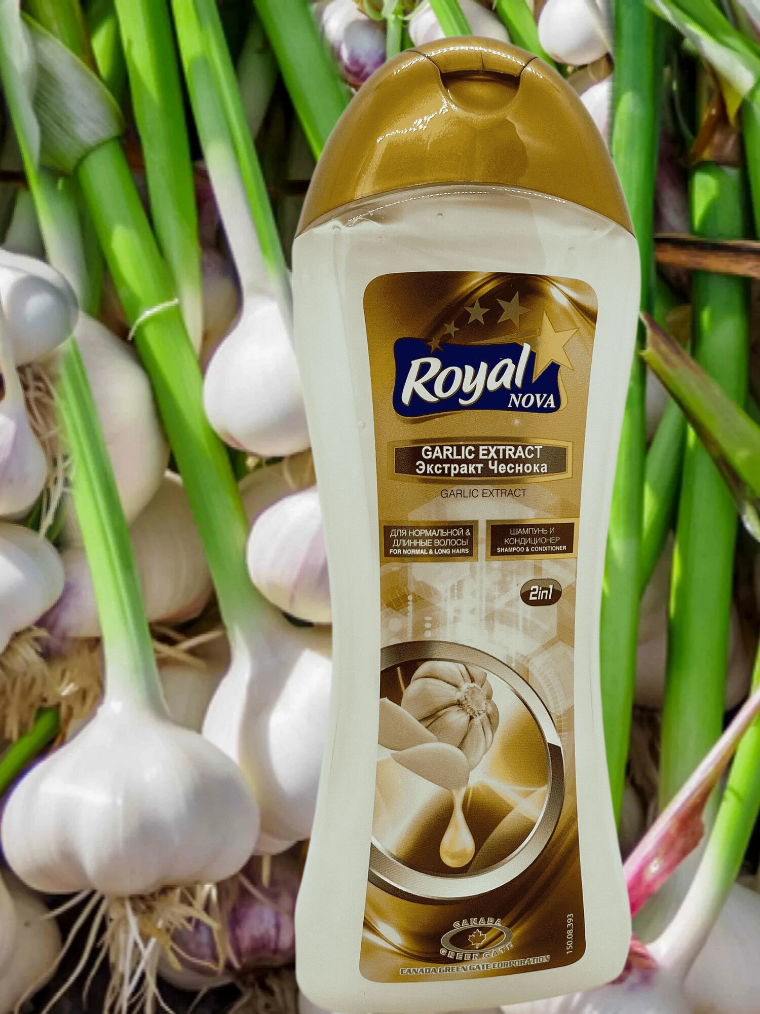 Шампунь Canada Green "Royal Nova", экстракт чеснока, 2 в 1, для нормальных и длинных волос, 400 мл