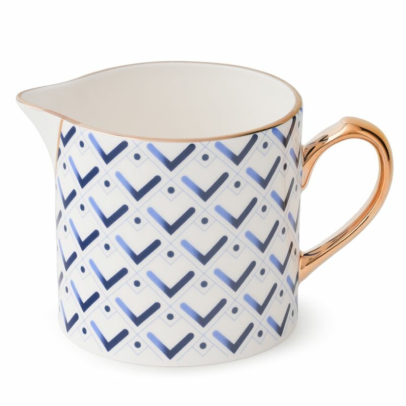 Молочник. Объединение "гжель". "Бона", v-300мл, синий, 24-х каратное золото, костяной фарфор