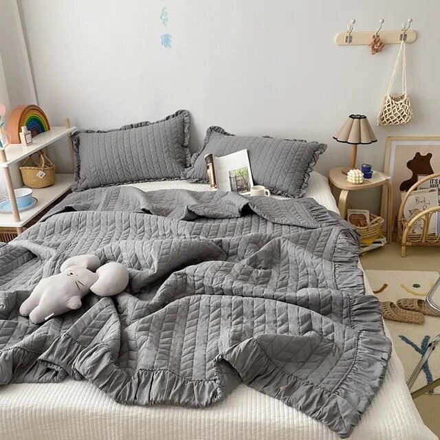 Корейское летнее стеганое одеяло с оборками или одинарное одеяло, плиссированные стеганые одеяла принцессы, мягкое приятное для кожи тонкое одеяло
