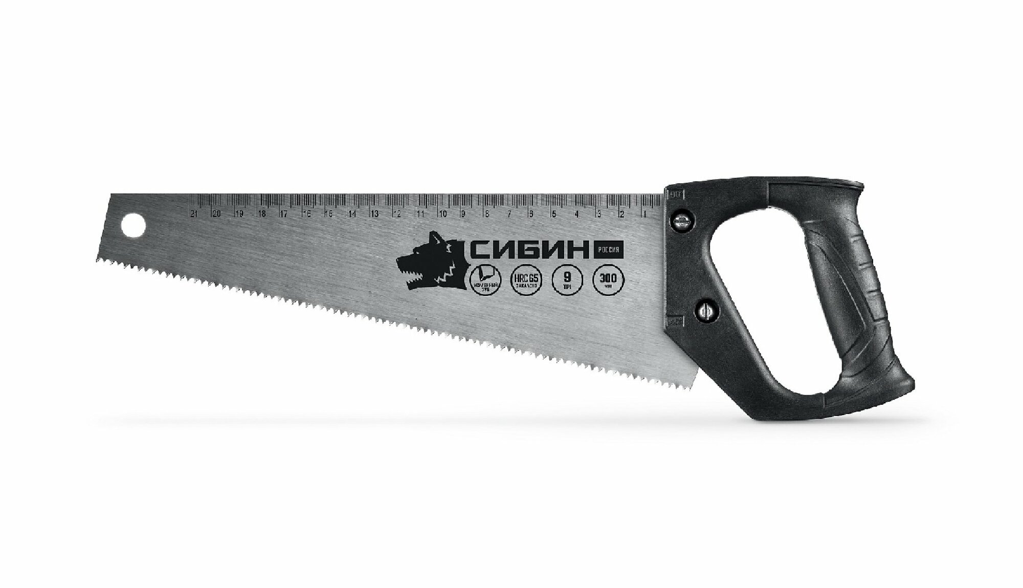Ножовка по дереву СИБИН тулбокс 300 мм с алмазной заточкой зубьев шаг 9 TPI твердость 62 HRC двухкомпонентная рукоятка