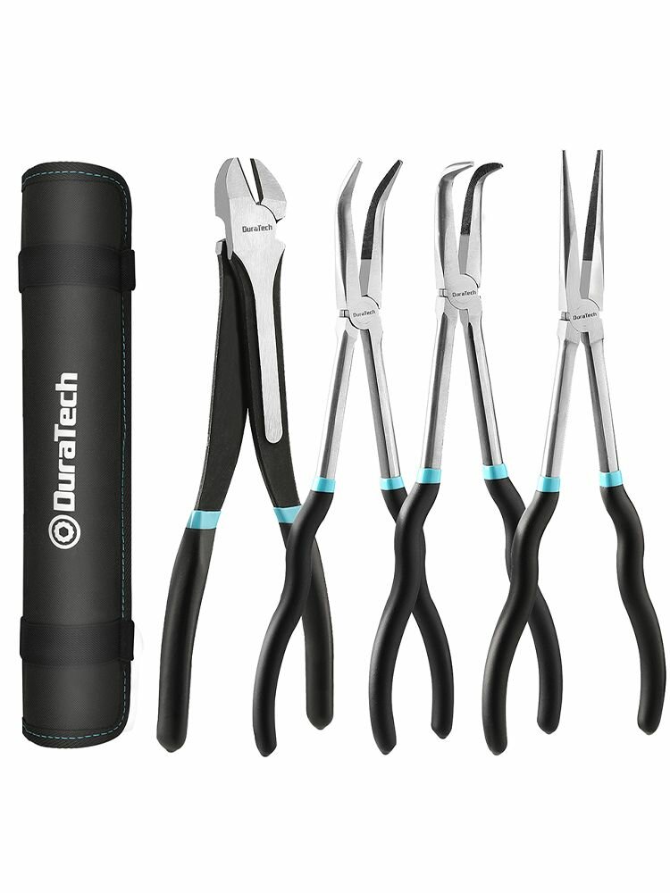 Набор длинногубцев и бокорезов 4 шт с мешочком с длинными прямыми/изогнутыми губками /Диагональные плоскогубцы