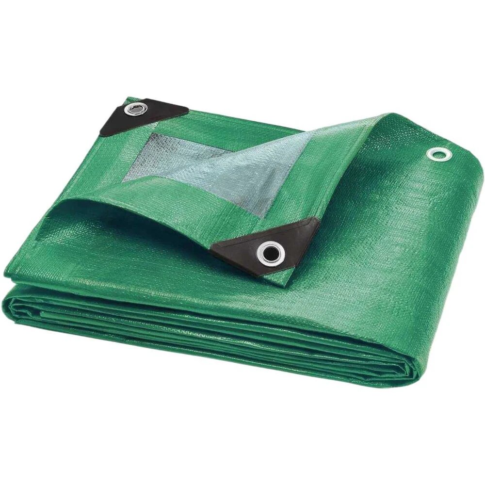 ЯрПолог Тент (полог) тарпаулин 120, 6x8м, с люверсами, цвет Зеленый/Серебро, tarp_6x8_krepl_120gr