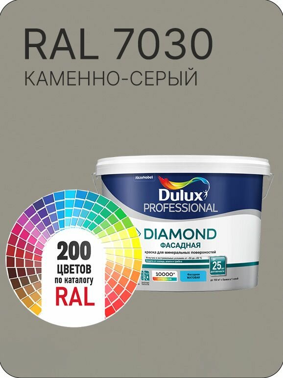 Краска для минеральных и деревянных фасадов Dulux Diamond цвет каменно-серый Ral 7030 2.5 л.