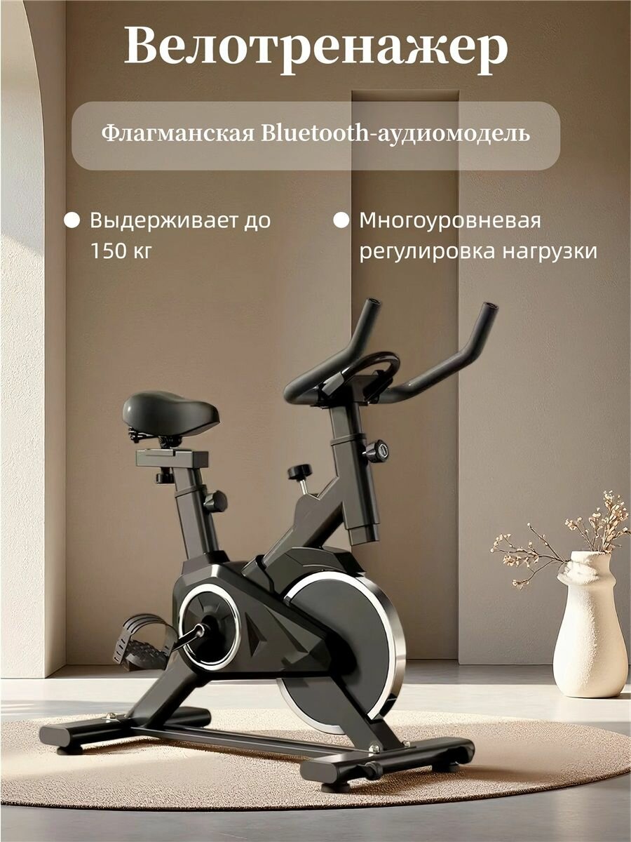 Велотренажер с Bluetooth и музыкой，Черный，Максимальная нагрузка - 150 кг
