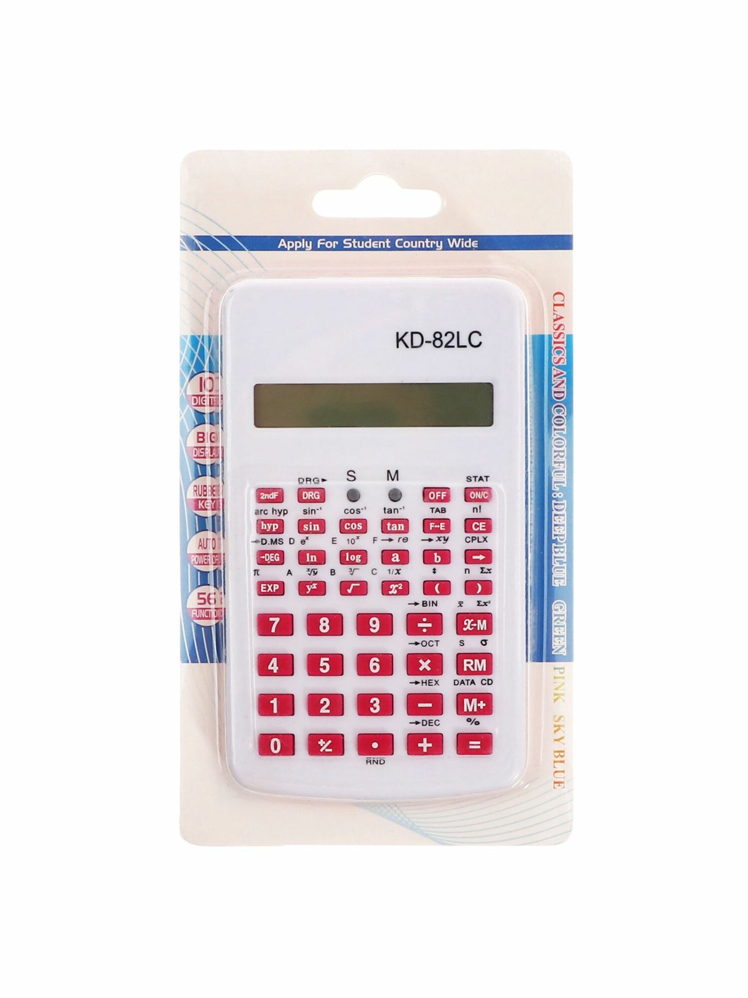 Калькулятор инженерный 10-разрядный, корпус белый, с розовыми кнопками