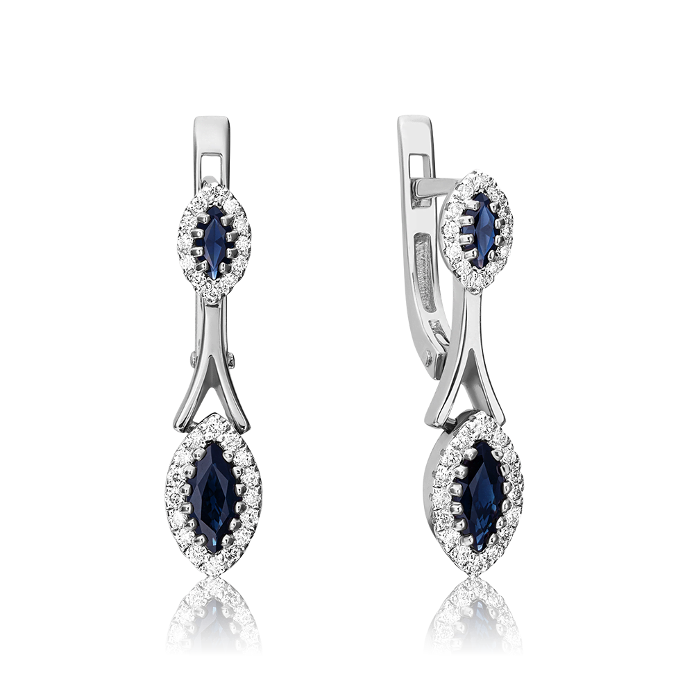 Серьги, белое золото, 585 проба, сапфир, бриллиант
