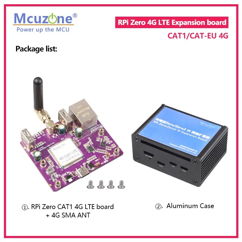 RPi0_CAT1/EU 4G LTE модуль для Raspberry Pi Zero MCUZONE board and Case, CAT1-EU 4G