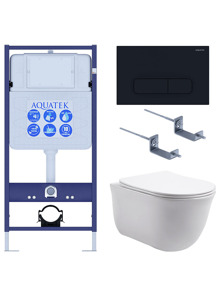 Комплект унитаз с инсталляцией, кнопкой и сиденьем Set Aquatek Классик-017 4в1