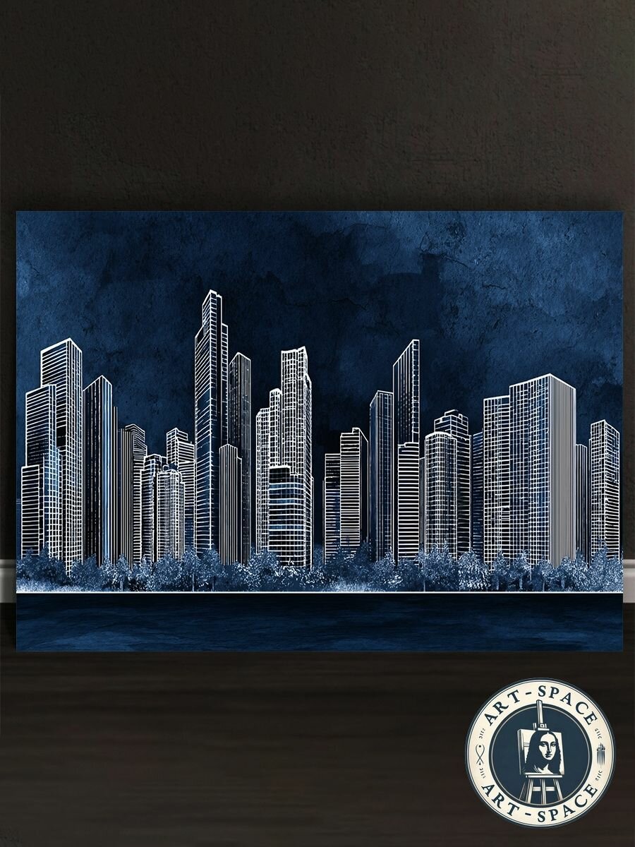 Картина интерьерная горизонтальная - "Город / Пейзаж / Небоскребы" , 40х60 см.